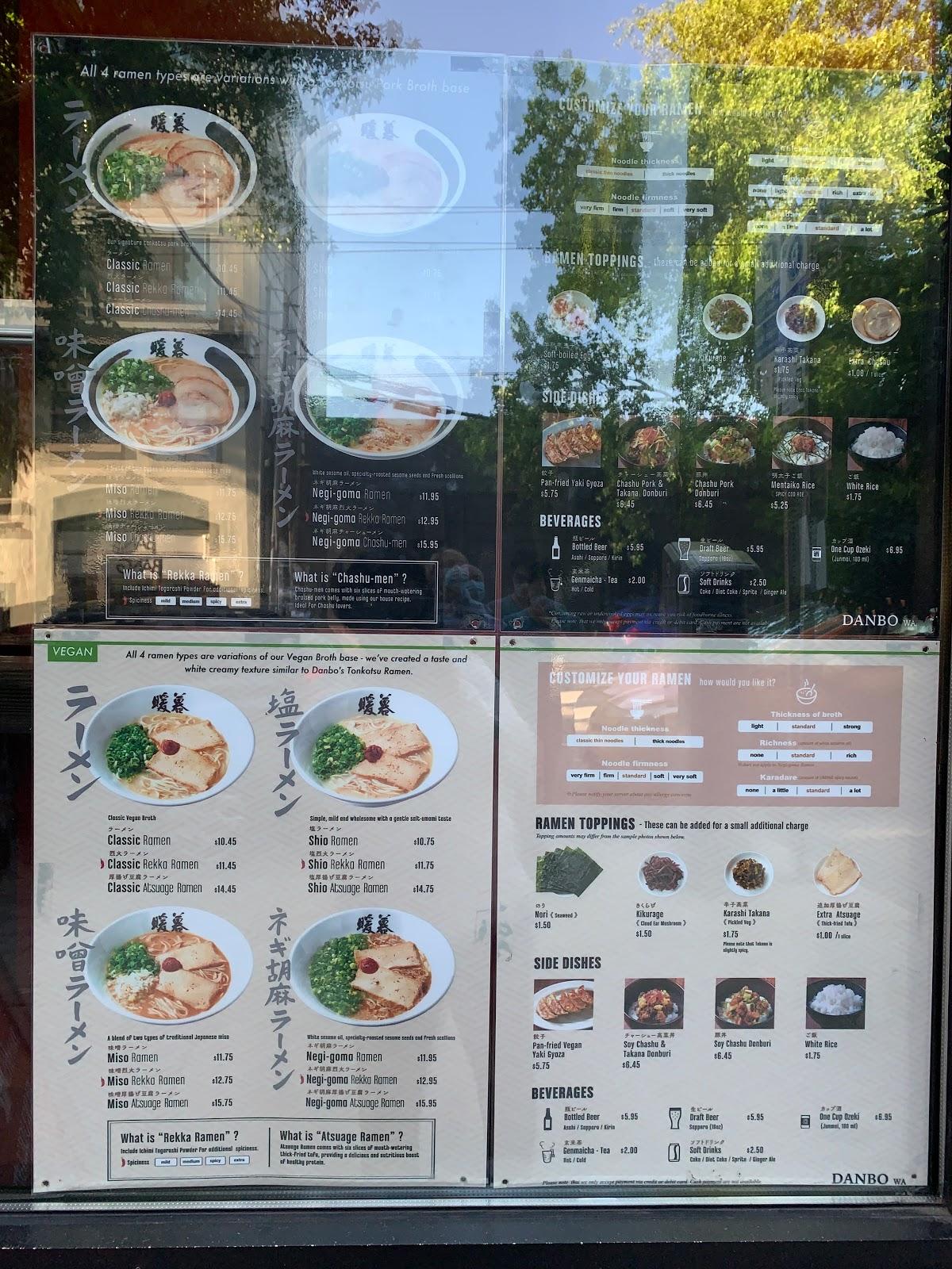 Menu at Ramen DANBO Capitol Hill restaurant, Seattle