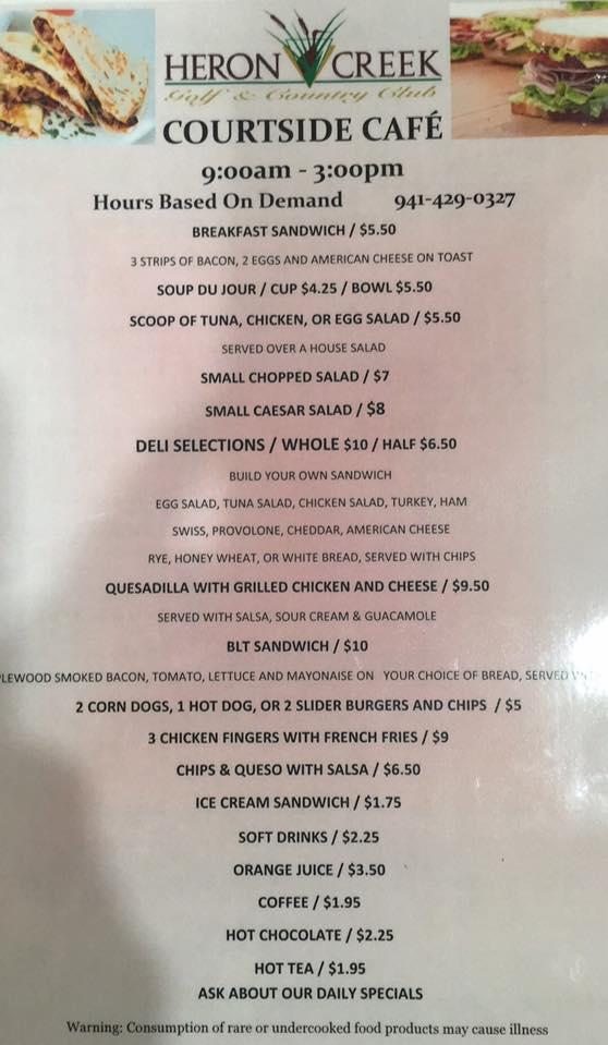 Menu at Courtside Cafe, North Port