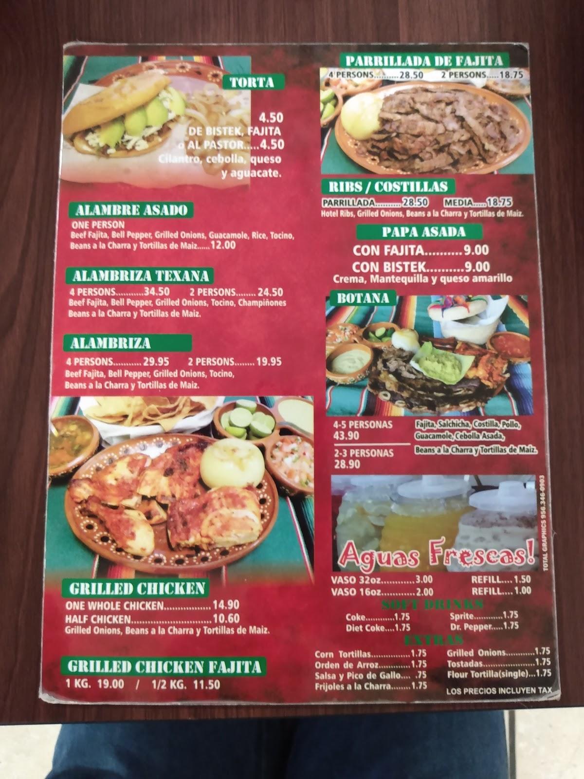 Menu at La Hacienda restaurant, San Benito