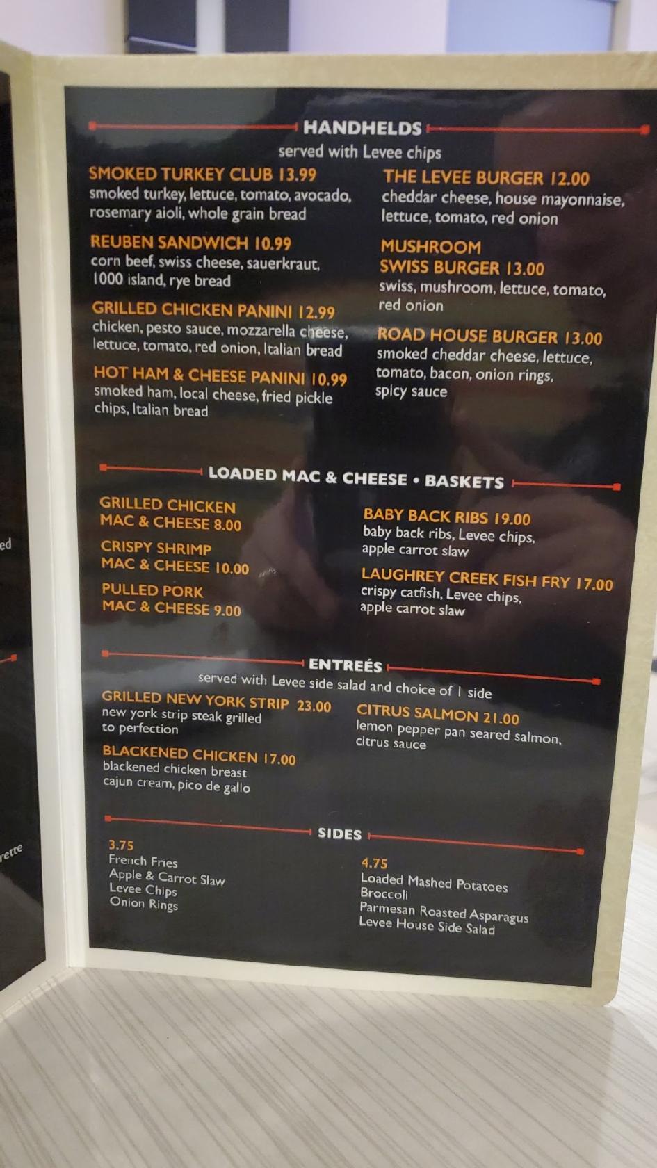 Menu at Levee Bar and Grill, Lawrenceburg, 51 Walnut St