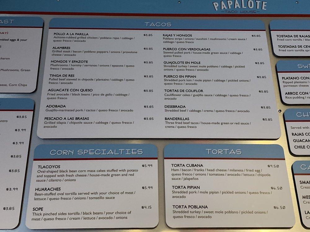Menu at Papalote Taco House restaurant, Austin, S Congress Ave