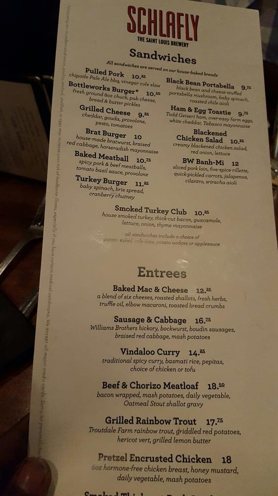 Menu at Schlafly Bottleworks pizzeria, Maplewood, Southwest Ave