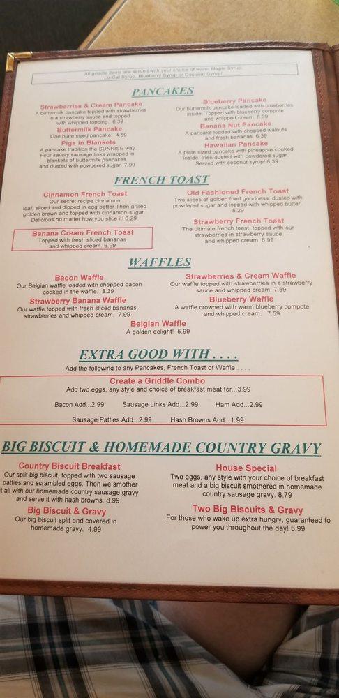Menu at Sunrise Family Restaurant, Caldwell