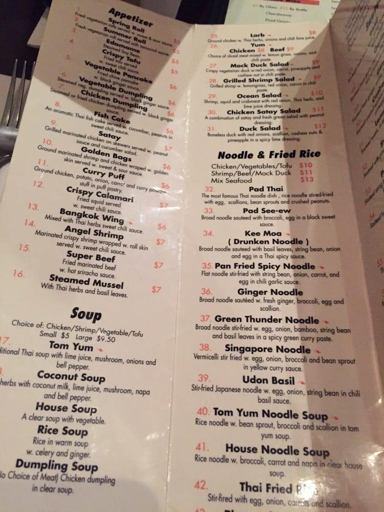 Menu at Bangkok 2 Thai restaurant, New York City, 349 1st Ave.