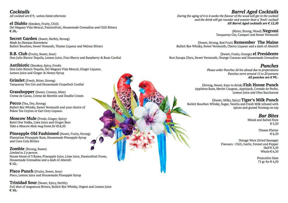 Menu At Behind Bars Utrecht