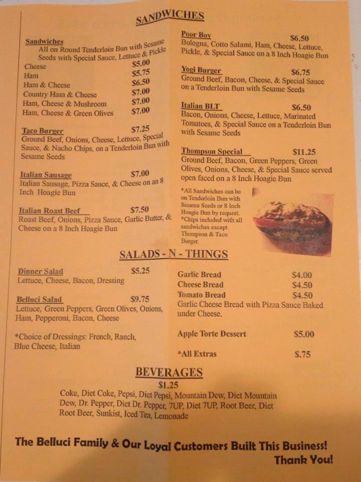 Menu at Belluci Pizza House pizzeria, Boone