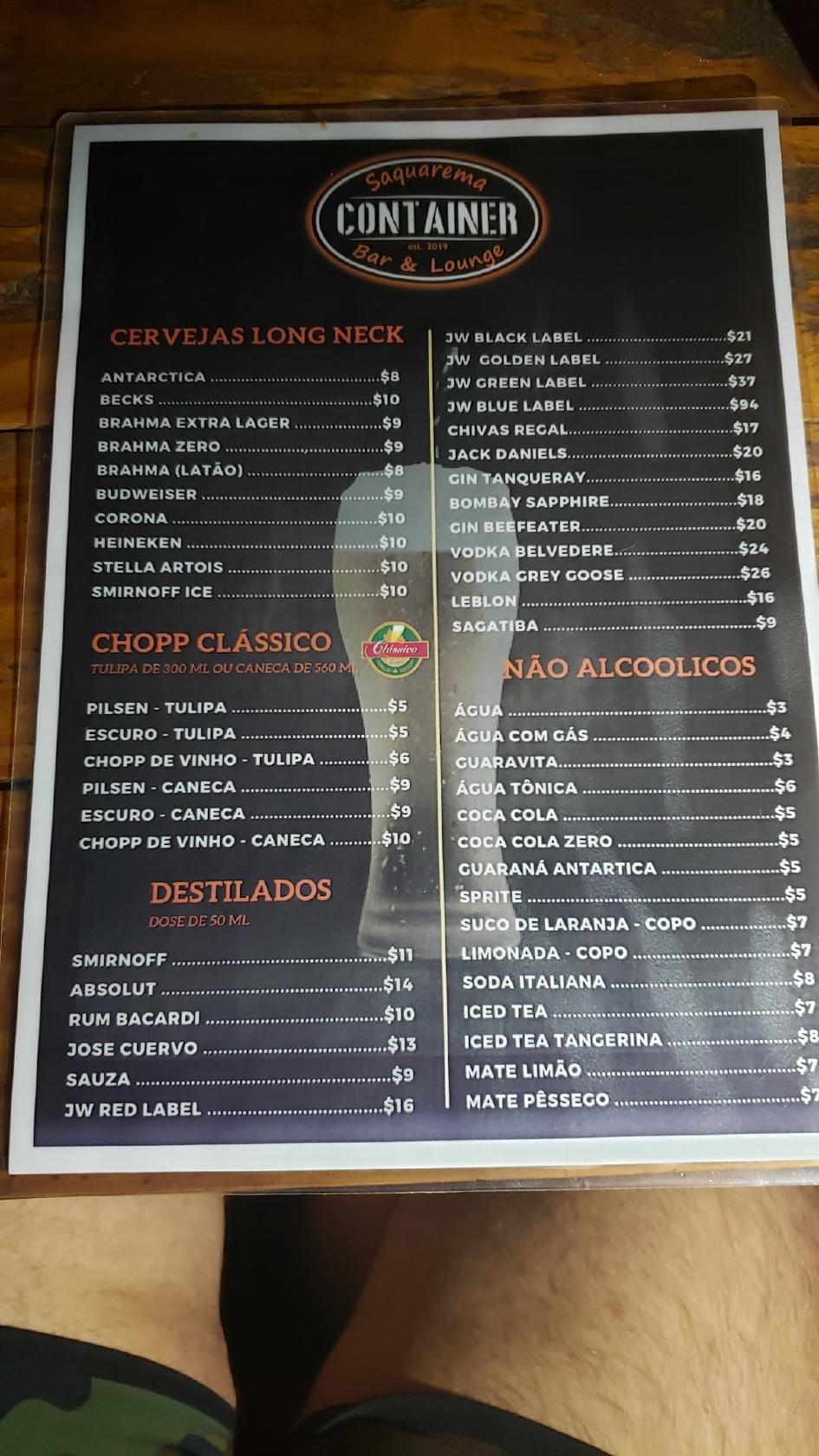 Menu at Container Bar e Lounge, Saquarema