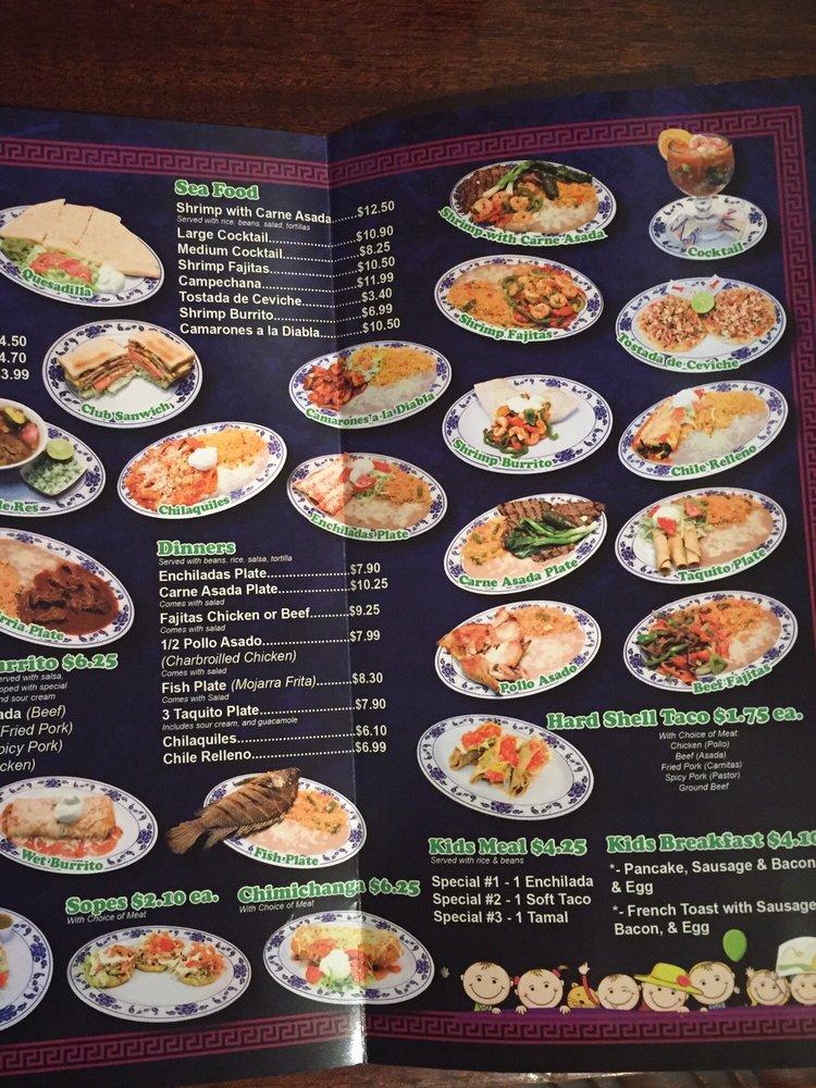 Menu at Don Chico's restaurant, Oregon City