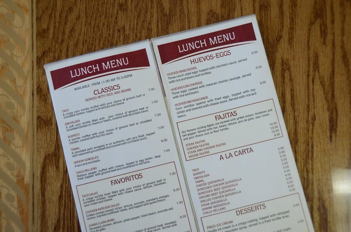 Menu at El Torito restaurant, Elkton