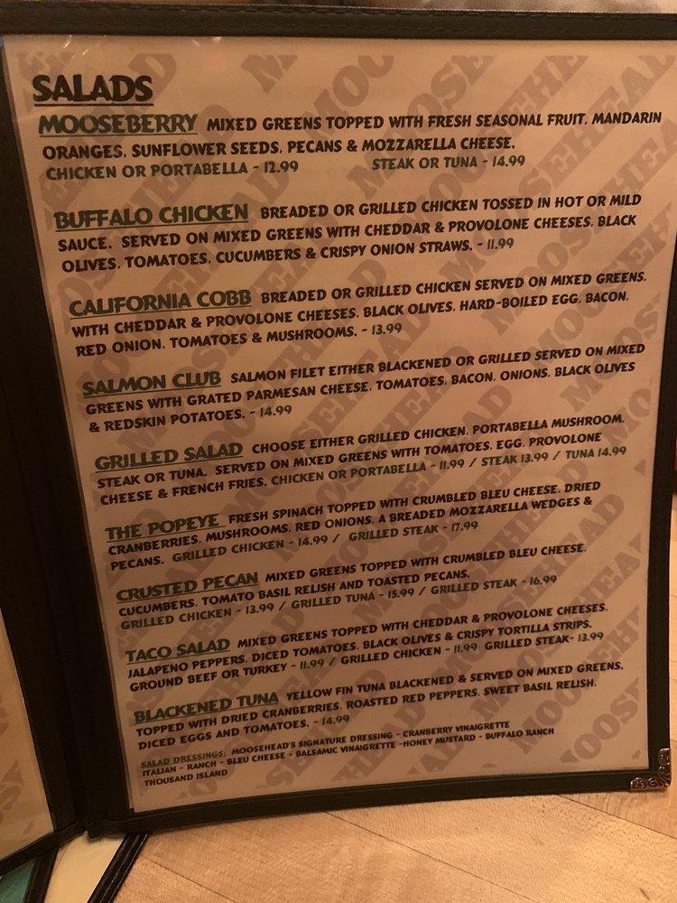 Menu at Moosehead Saloon pub & bar, Westlake