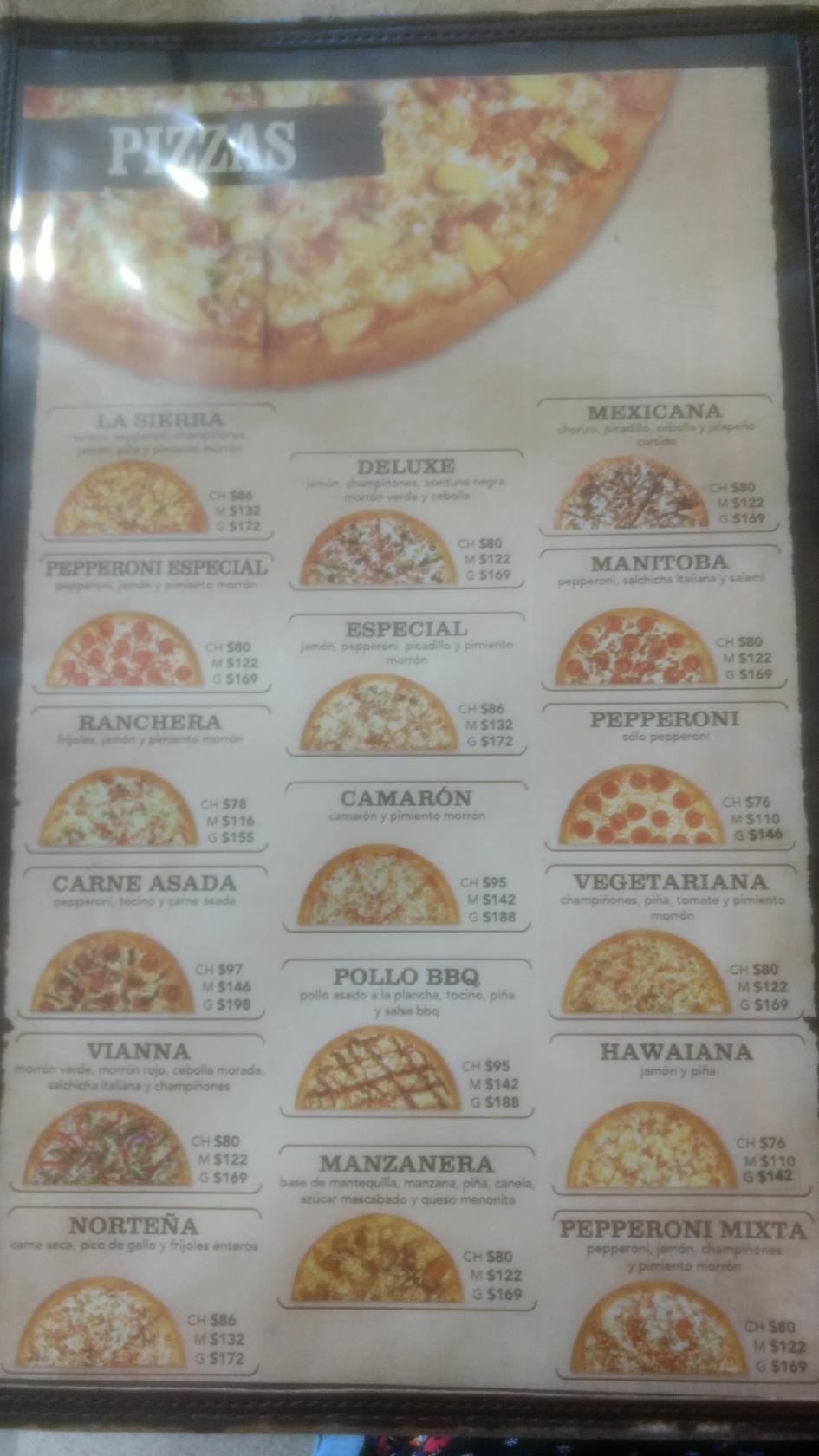 Menu at Pizzeria La Sierra, Parral