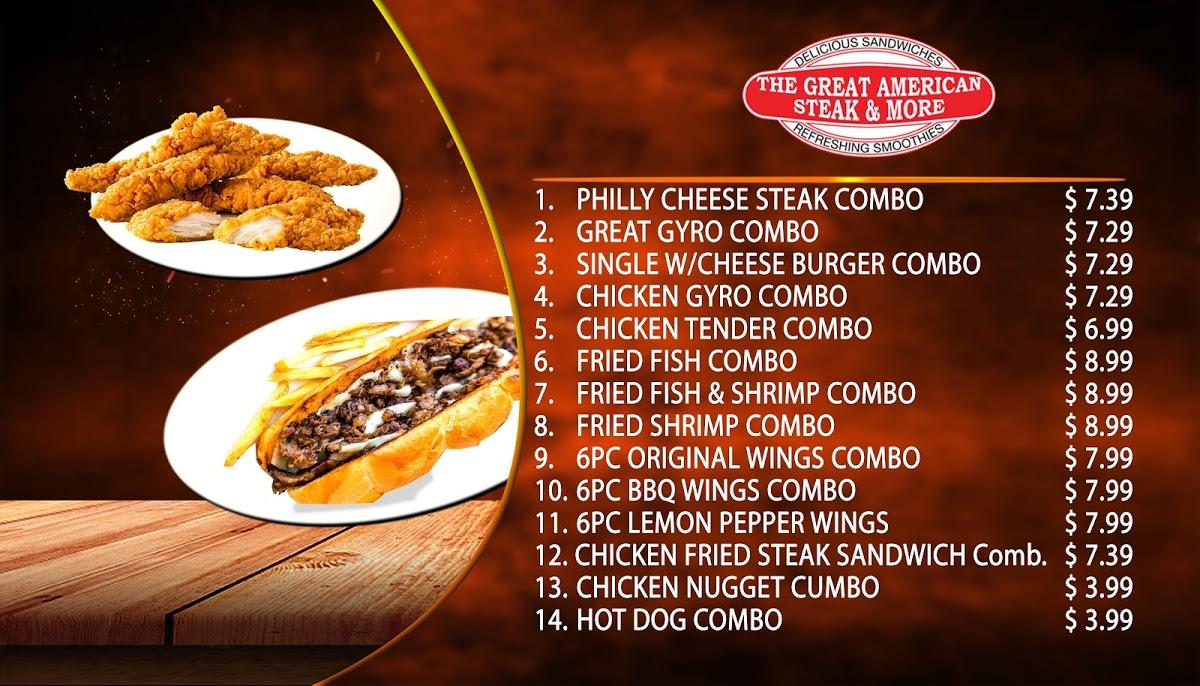 Menu at The Great American Steak & More restaurant, Haslet