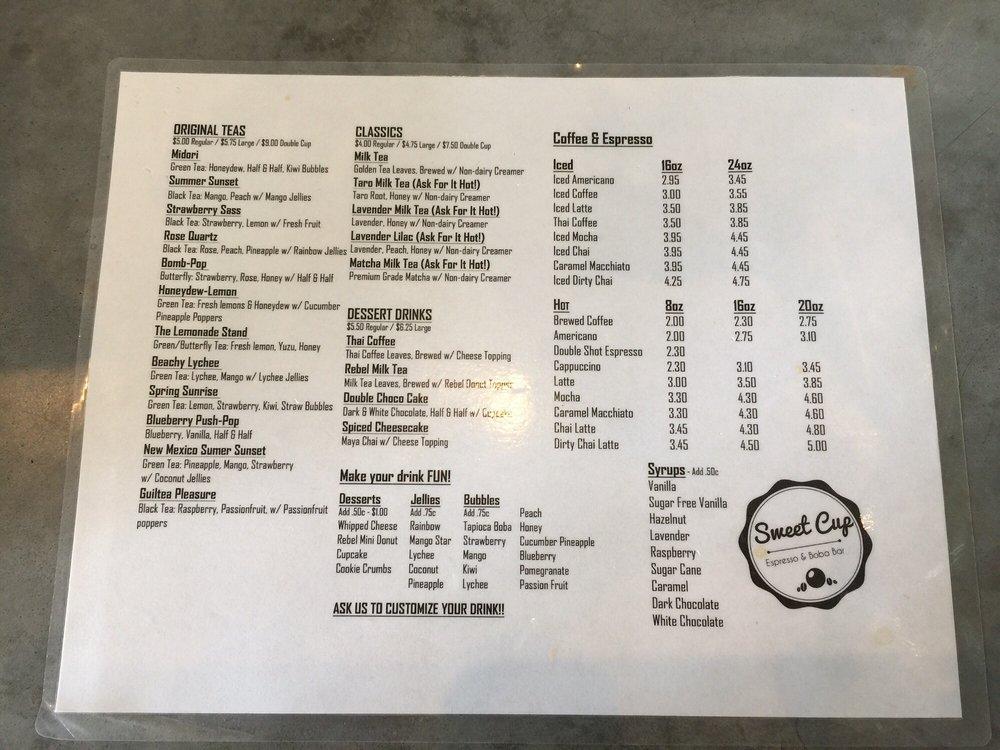 Menu at The Sweet Cup Desserts Boba Coffee, Albuquerque