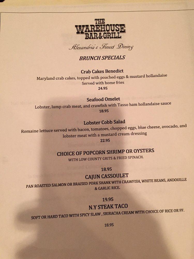 Menu at The Warehouse steakhouse, Alexandria, 214 King St