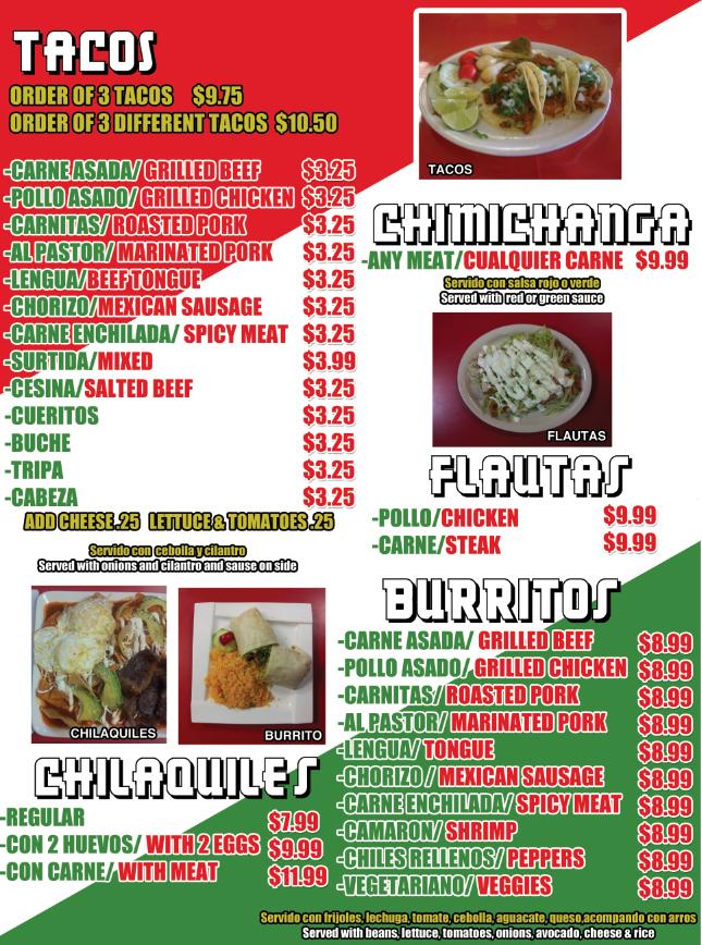 Menu at Tijuana Tacos & Deli restaurant, Baltimore, E Baltimore St