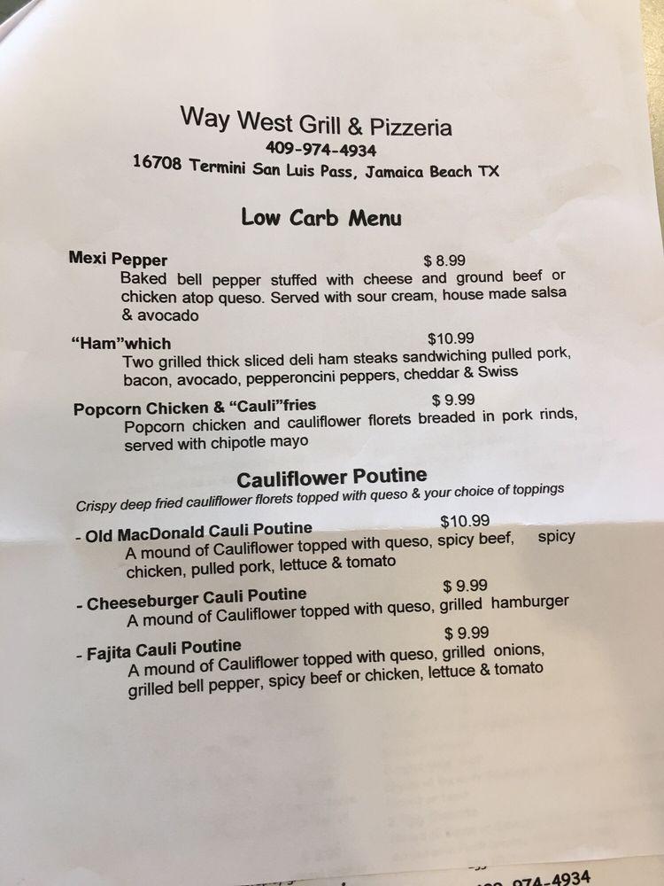 Menu at Way West Grill & Pizzeria, Jamaica Beach
