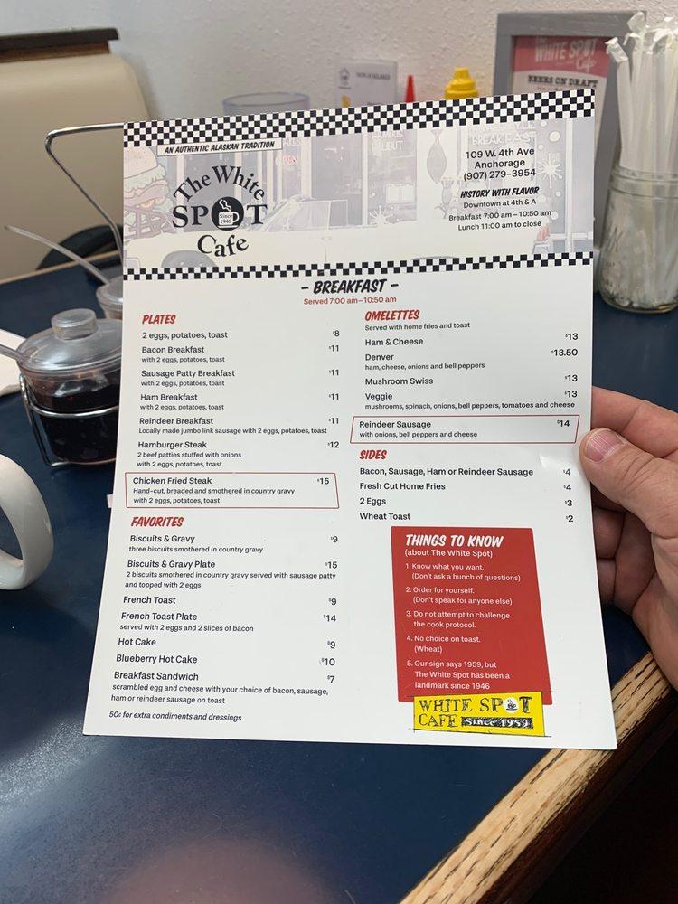 Menu at White Spot Cafe, Anchorage