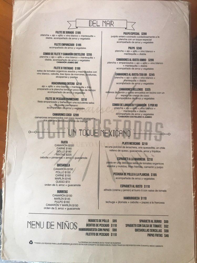 Menu at Mariscos 8 Tostadas Nuevo Vallarta restaurant, Nuevo Vallarta