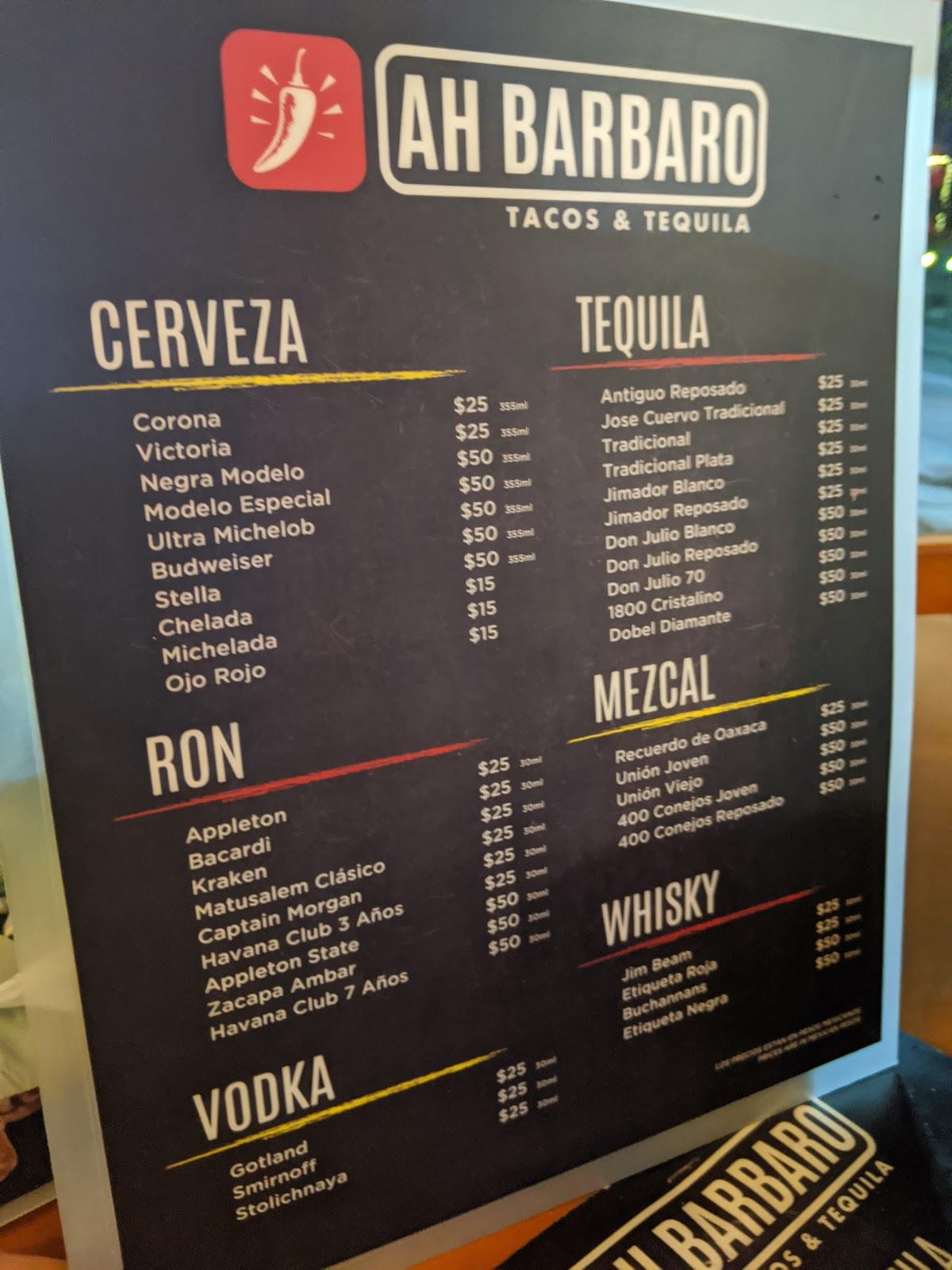 Menu at Ah Barbaro, Cancún, Blvd. Kukulcan