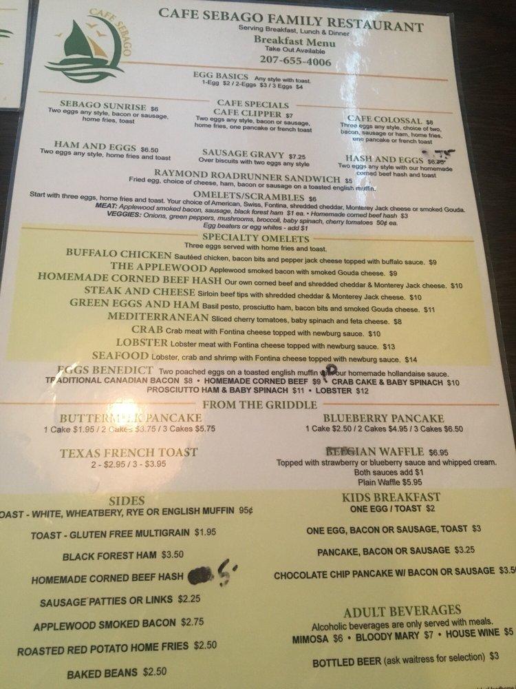 Menu at Cafe Sebago Bar & Grill, Raymond