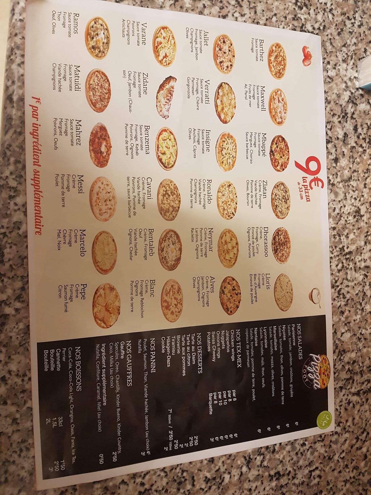 Menu at Pizza Foot restaurant, Montluçon
