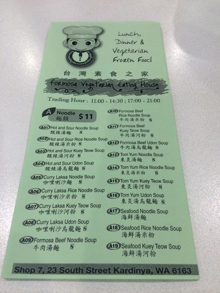 Menu at Formosa Cafe, Perth
