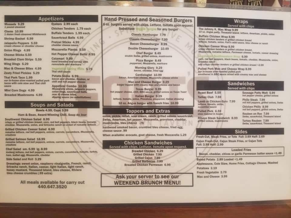 Menu at Fort's Old Town Tavern pub & bar, Wellington