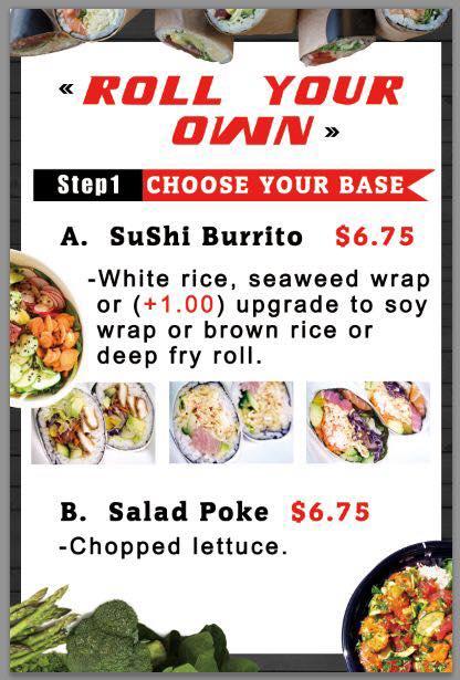 Menu at Ginger Sushi Burrito restaurant, Mentor