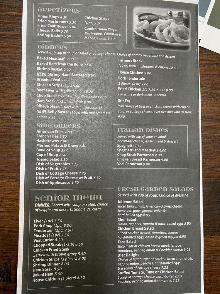 Menu at Nora's Café restaurant, Clinton