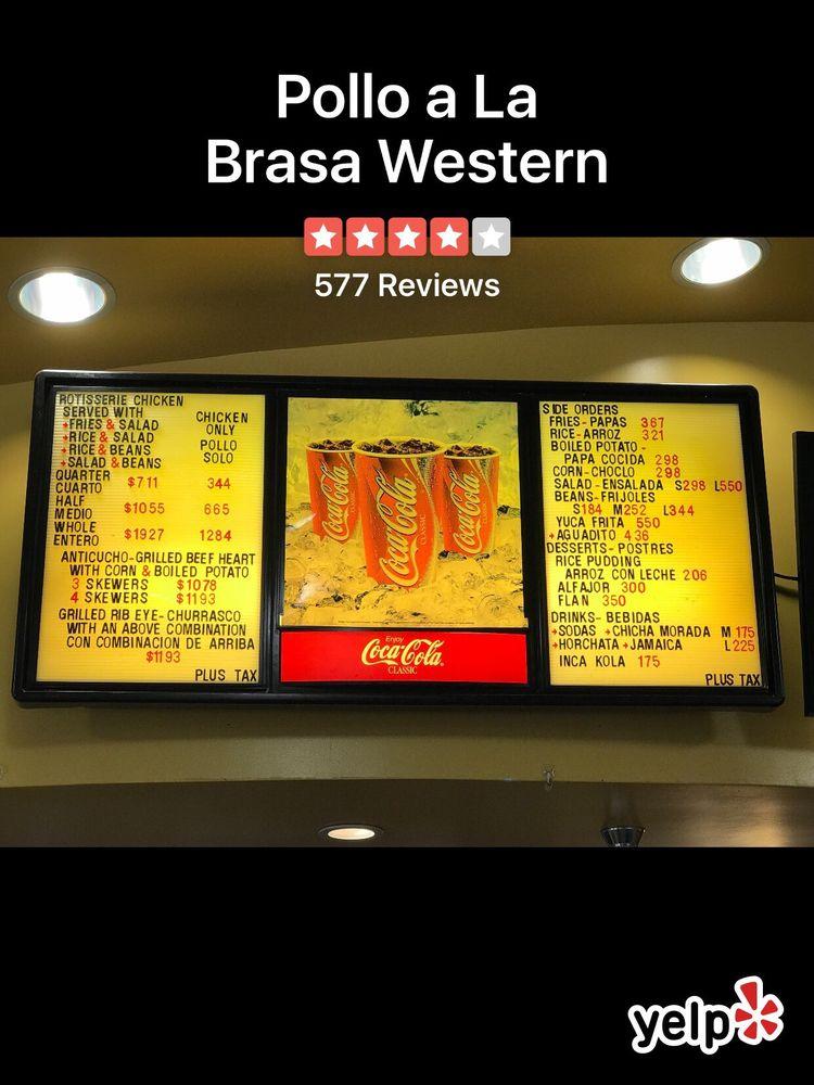 Menu at Pollo A La Brasa restaurant, Los Angeles, 764 S Western Ave