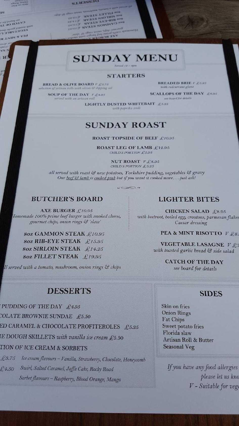 Menu at The Axe and Compass pub & bar, Ringstead