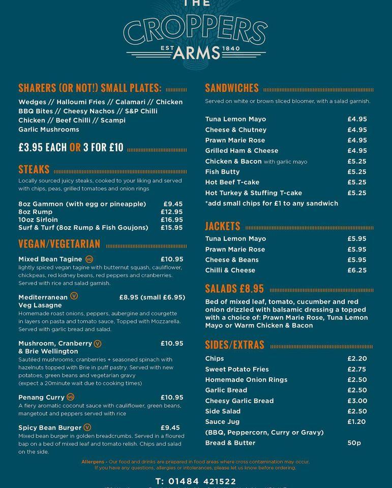 Menu at The Croppers Arms pub & bar, Huddersfield