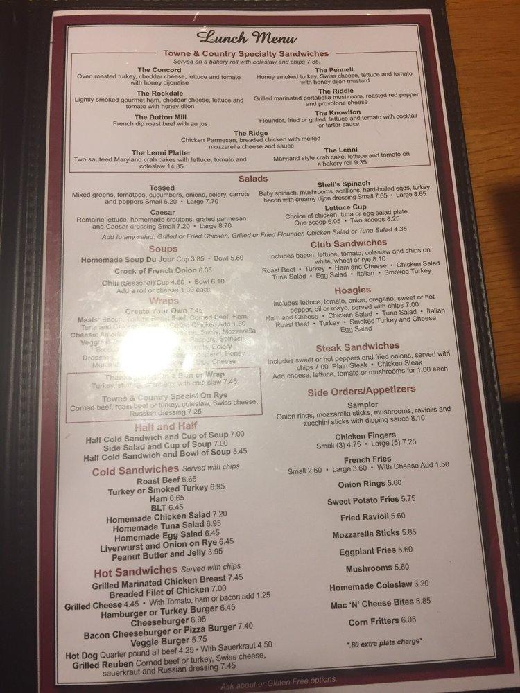 Menu at Towne & Country Cafe, Aston, Concord Rd