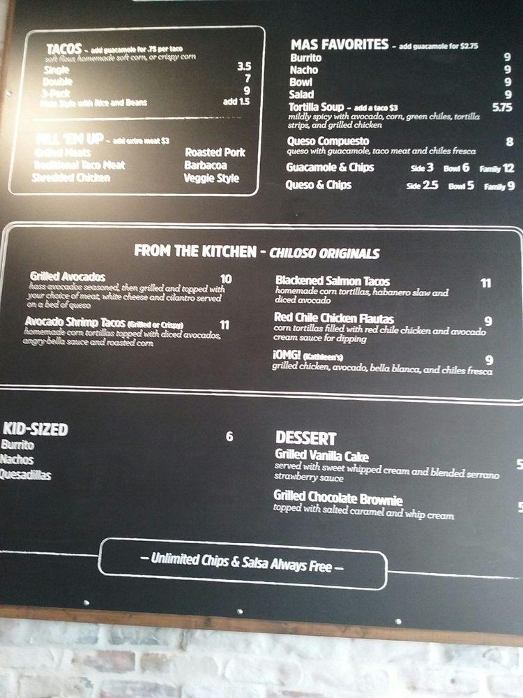 Menu at Chiloso Mexican Bistro restaurant, Denton