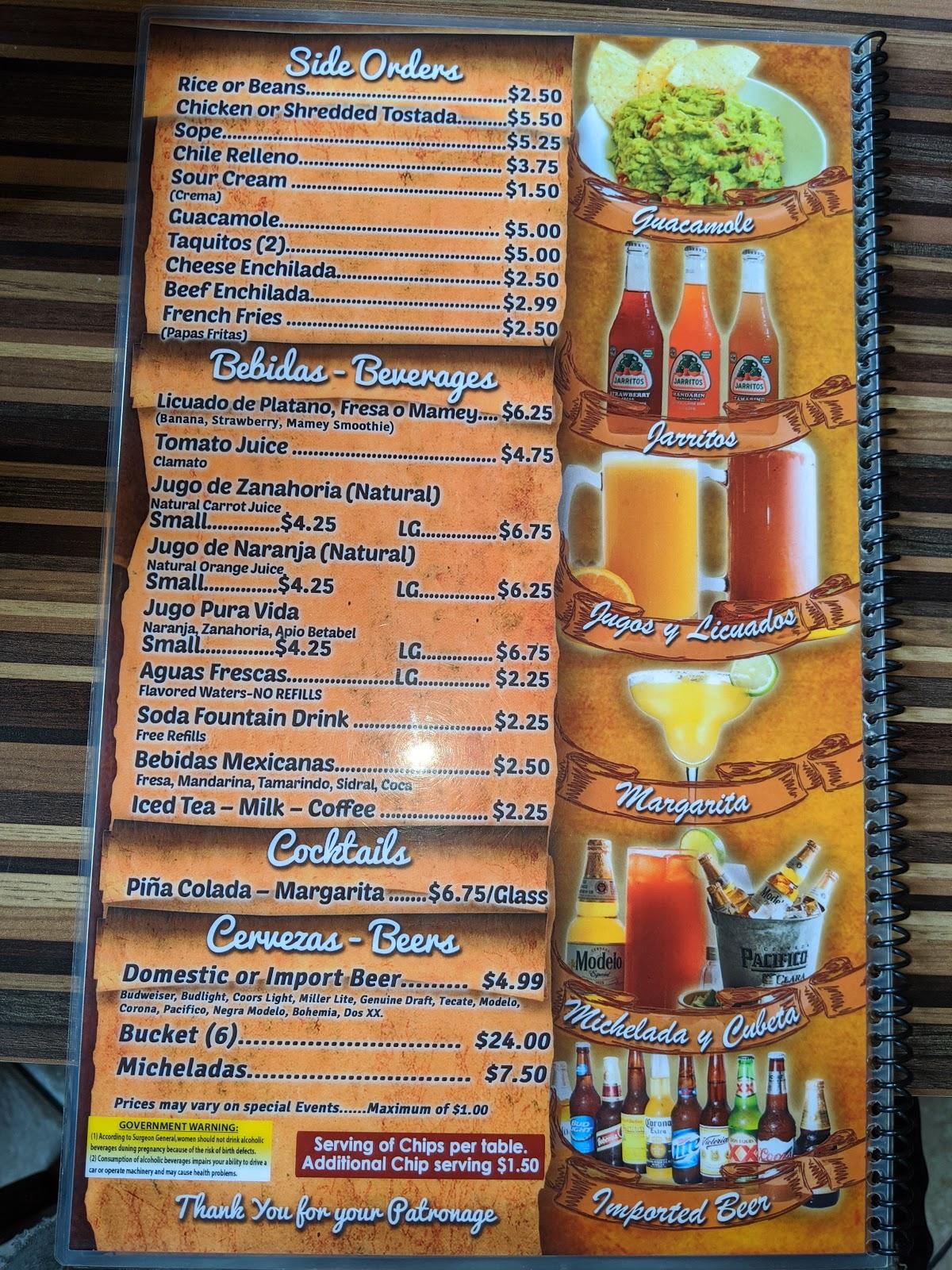 Menu at Cielito Lindo restaurant, Riverside