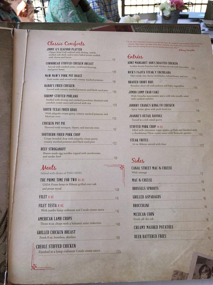 Menu at Grace's restaurant, Houston