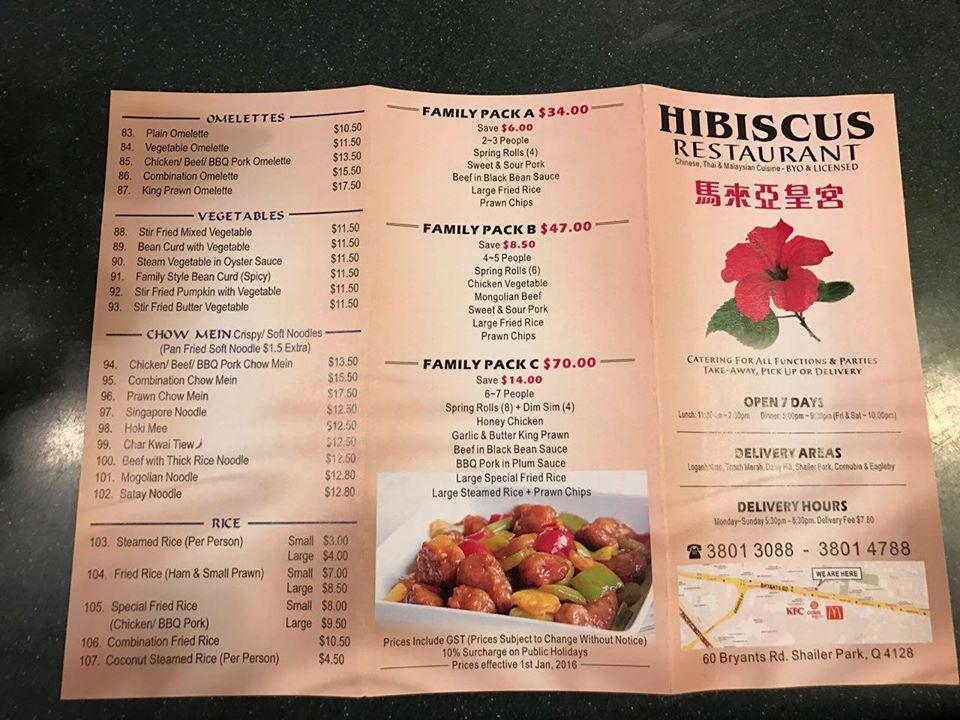 Menu at Hibiscus Restaurant Shailer park, Loganholme