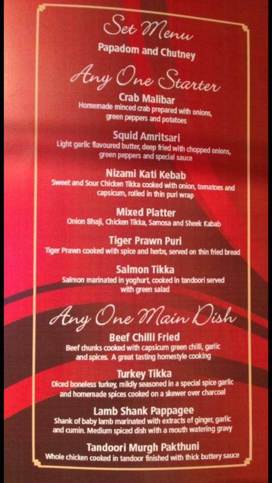Menu at India Gate restaurant, Chichester