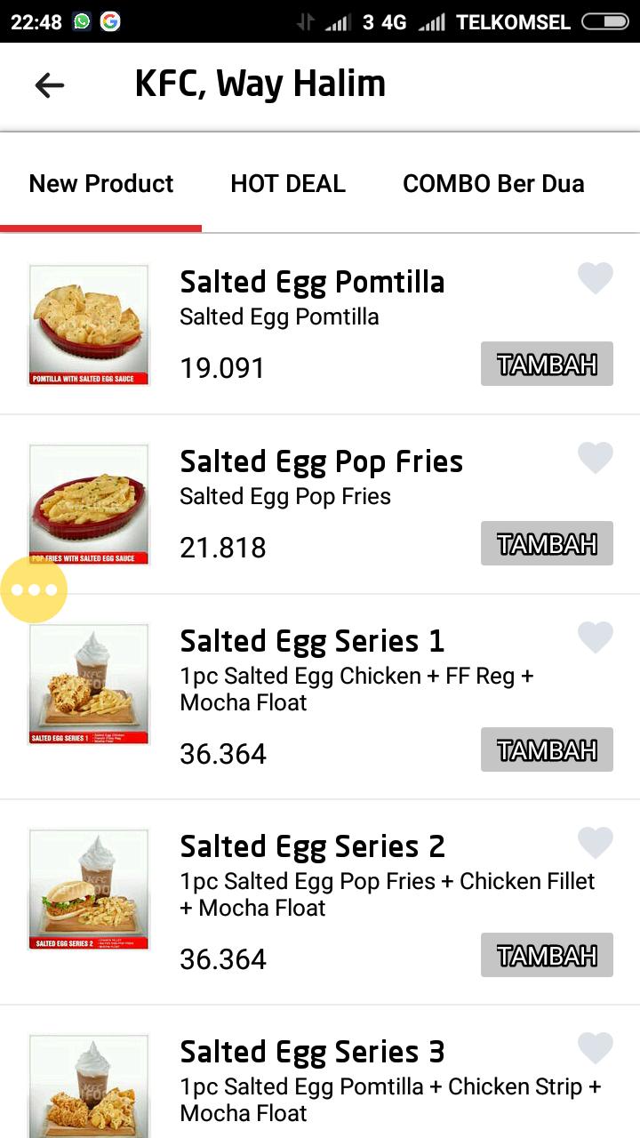 Menu at KFC Way Halim Lampung restaurant, Bandar Lampung