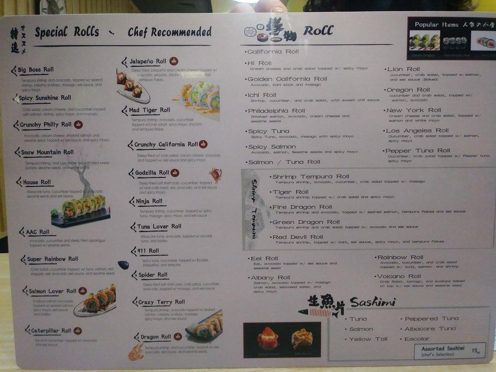 Menu at Kaiyo Sushi restaurant, Albany