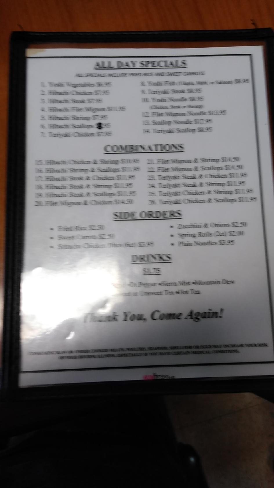 Menu at Mishima Express Japanese Cuisine restaurant, Cornelia