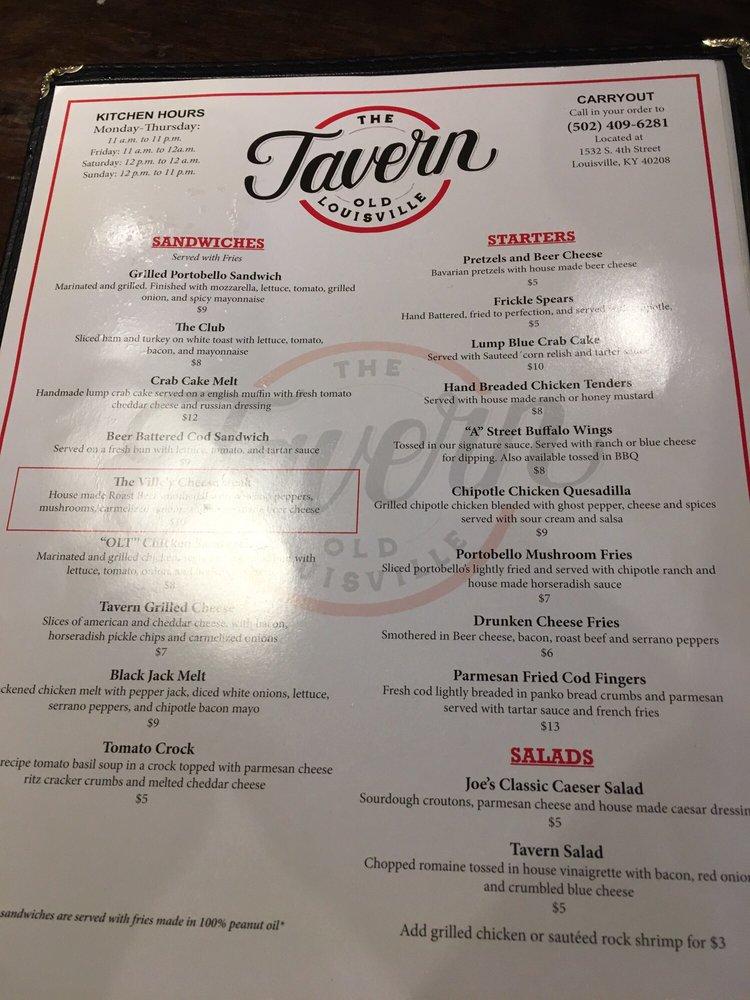 Menu at Old Louisville Tavern pub & bar, Louisville