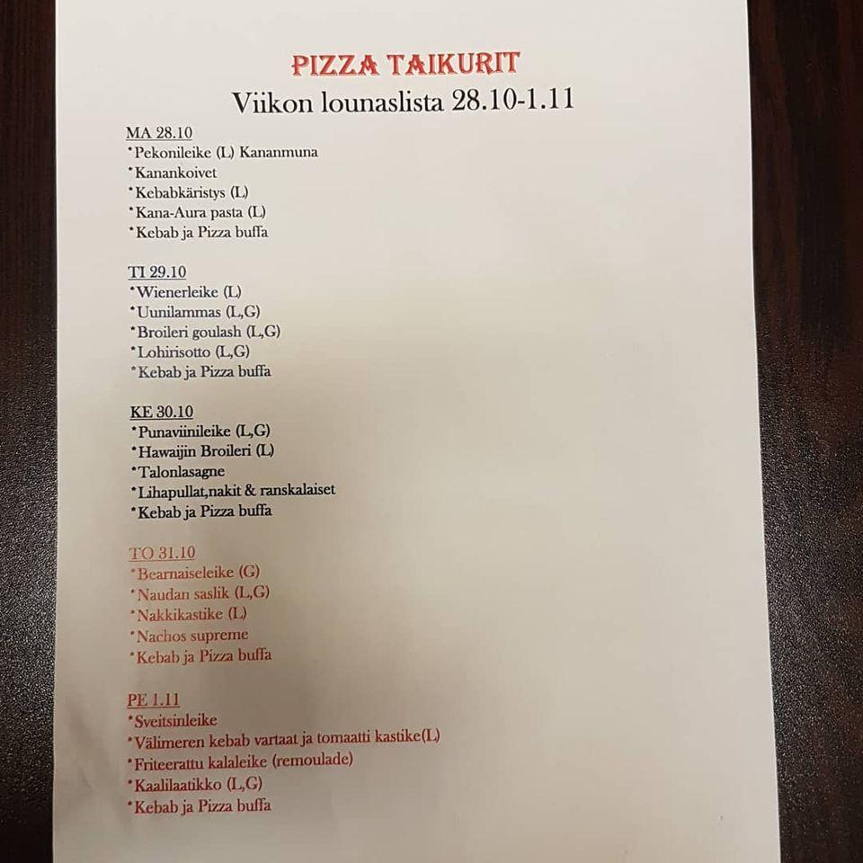 Menu at Pizza Taikurit pizzeria, Helsinki, Tapulikaupungintie 9