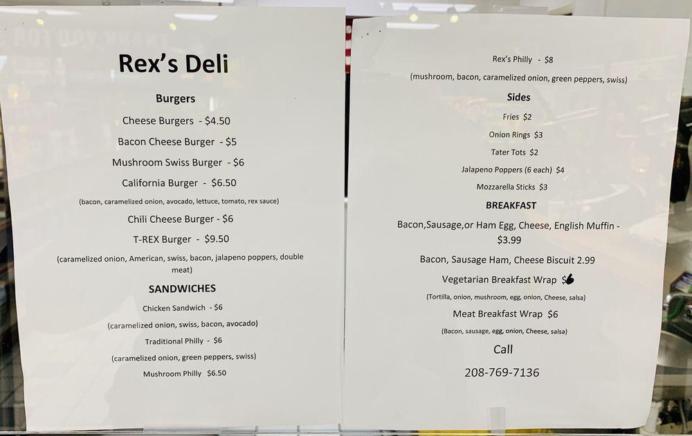 Menu at Rex's Burgers restaurant, Coeur d'Alene