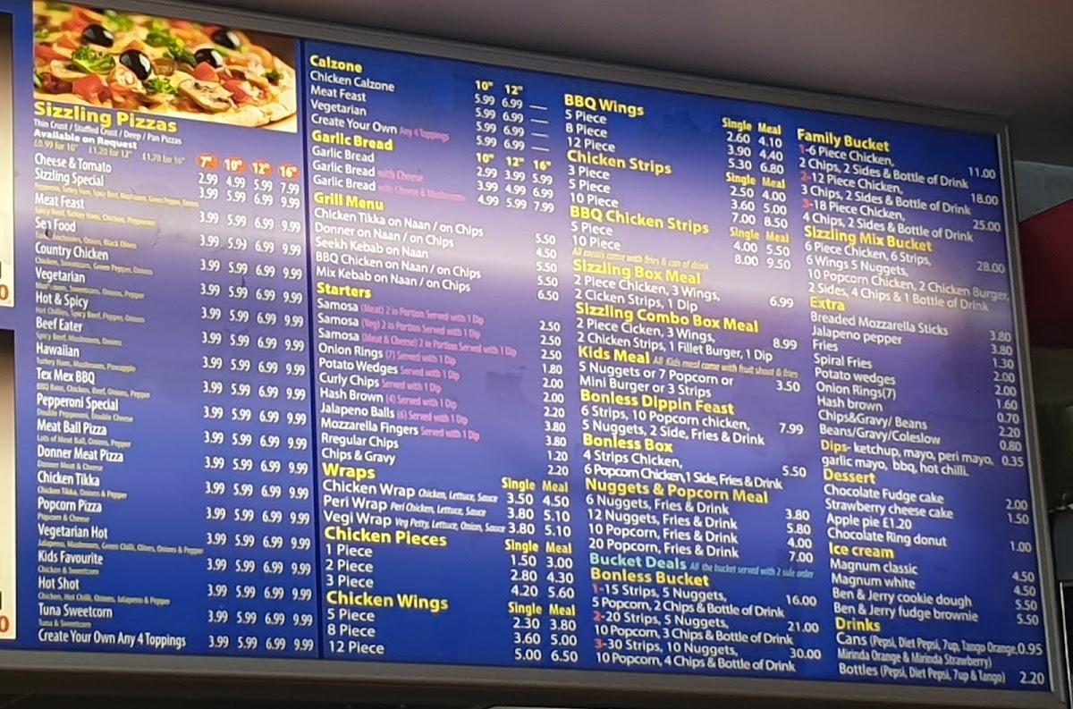 Menu at Sizzling Fried Chicken restaurant, Stockport