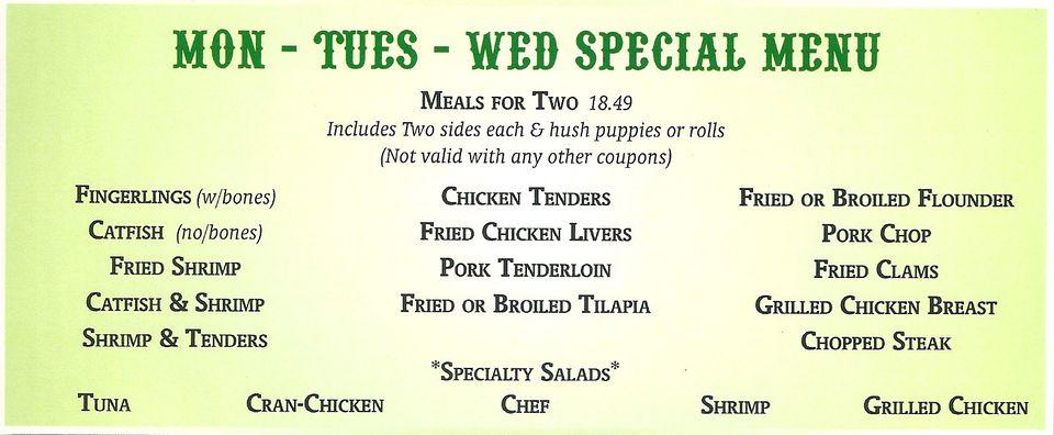Menu at The Catfish Place restaurant, Saint Cloud