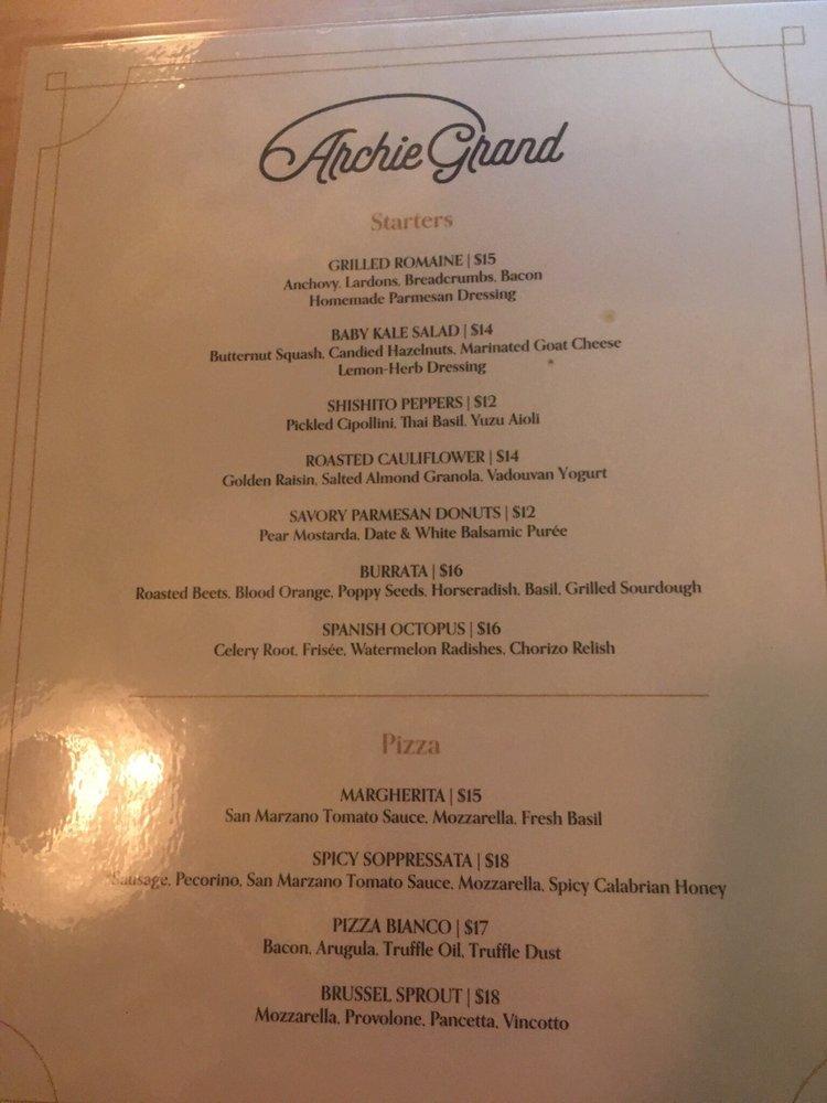 Menu at Archie Grand restaurant, White Plains, 166B Mamaroneck Ave