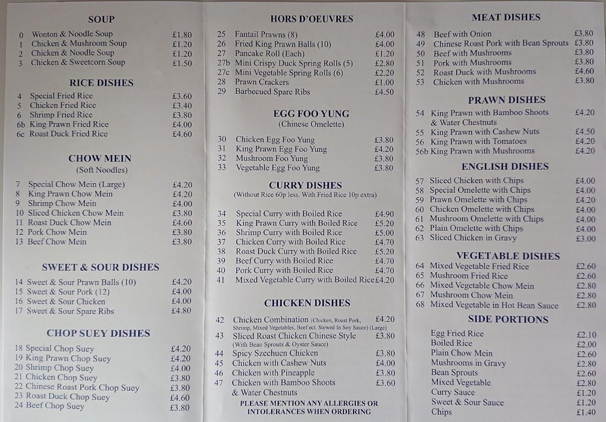 Menu at Canton House fast food, Southend-on-Sea