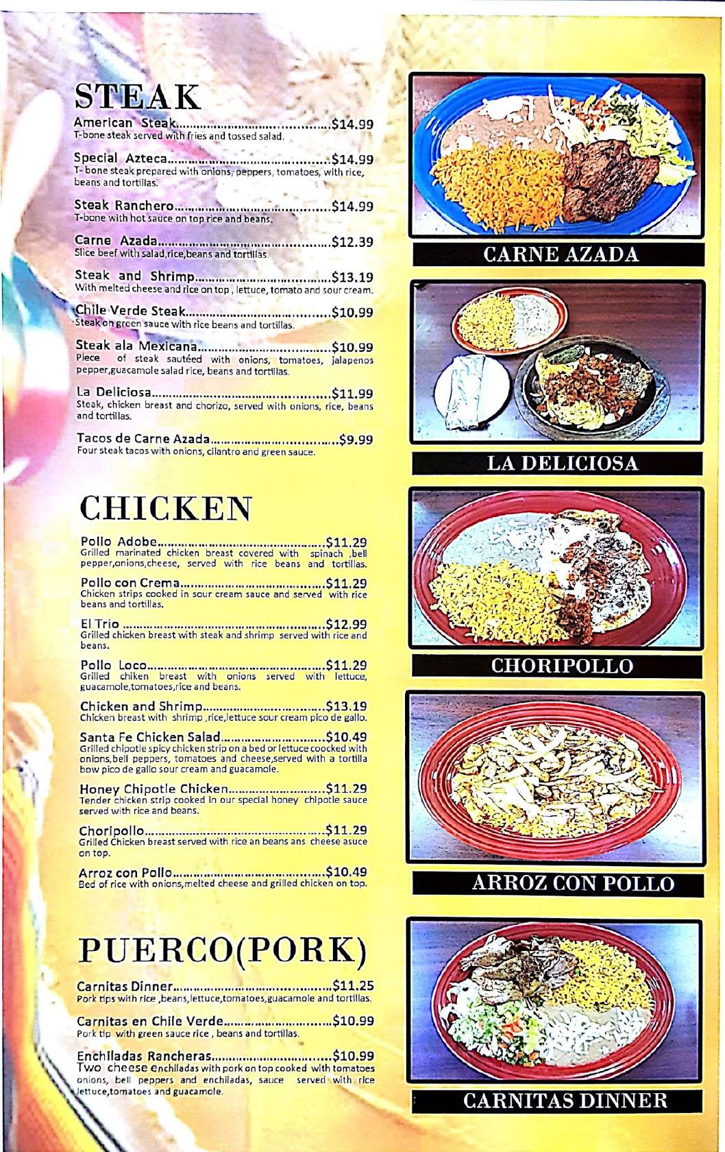Menu at Fiesta Patria Mexican Restaurant, Troutman