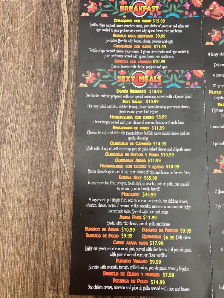 Menu at La Sexy Michelada restaurant, Whittier